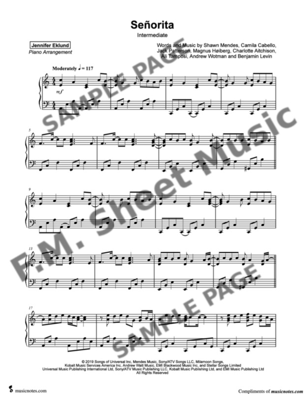 Senorita Intermediate Piano By Camila Cabello Shawn Mendes F M